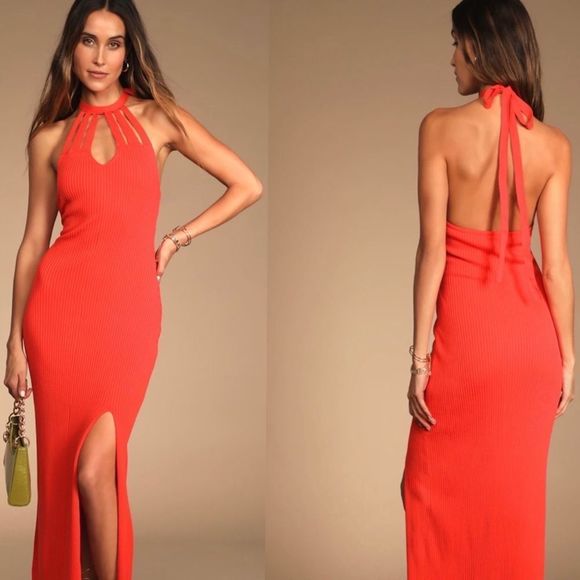 Lulus | Dresses | Lulus Iconic Endeavor Orange Ribbed Knit Cutout ...